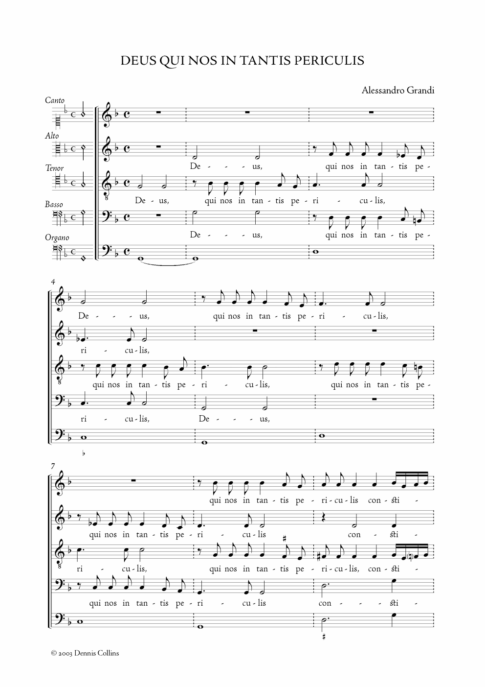 Alessandro Grandi, Deus qui nos in tantis periculis